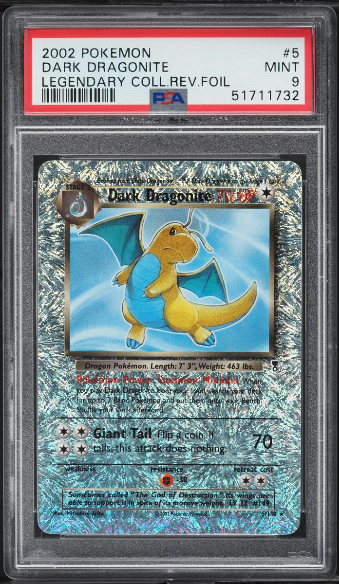 2002 Pokemon Legendary Collection Reverse Holo Dark Dragonite #5 PSA 9 ...