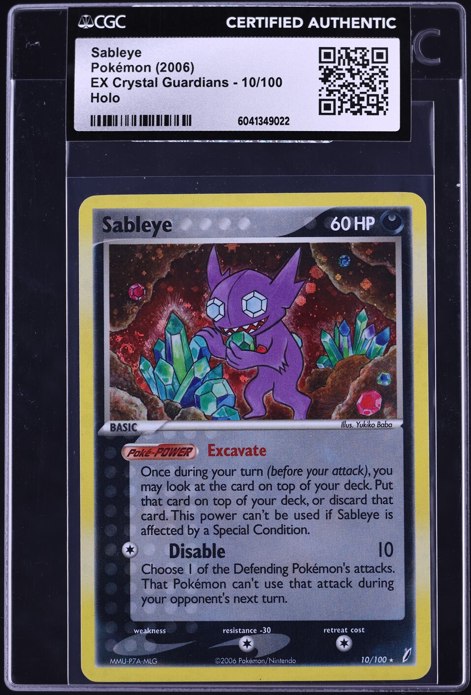 2006 Pokemon EX Crystal Guardians Holo Sableye #10 CGC AUTH on Fanatics ...