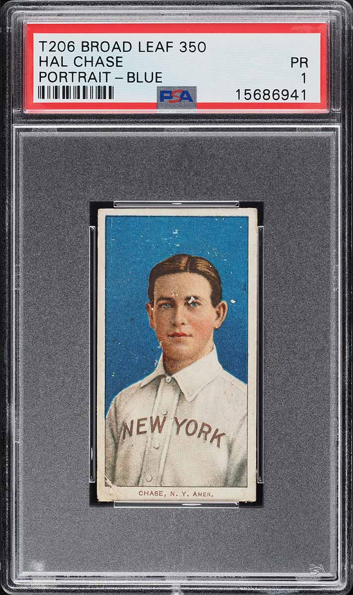 1909-11 T206 Hal Chase BLUE PORTRAIT, BROAD LEAF 350 PSA 1 PR on ...