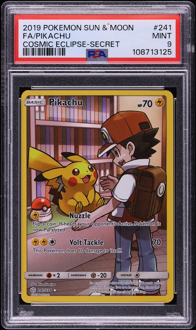 2019 Pokemon Sun & Moon Cosmic Eclipse Full Art Pikachu #241 PSA 9 MINT ...