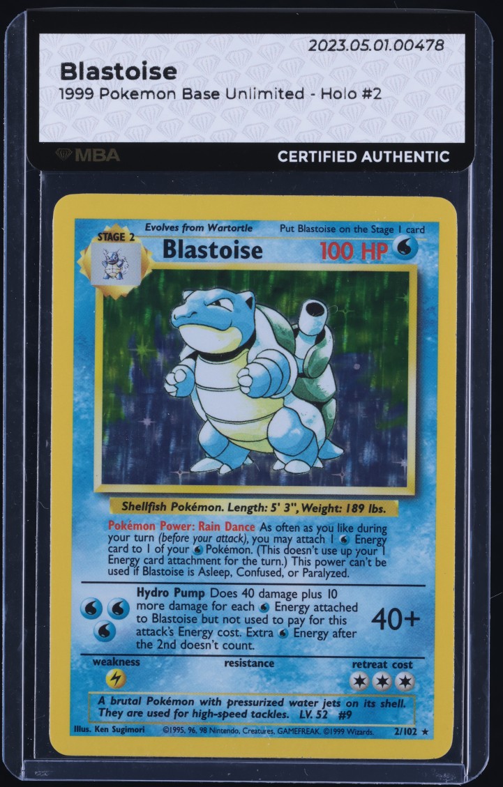 1999 Pokemon Base Set Holo Blastoise #2 MBA AUTH on Fanatics Collect
