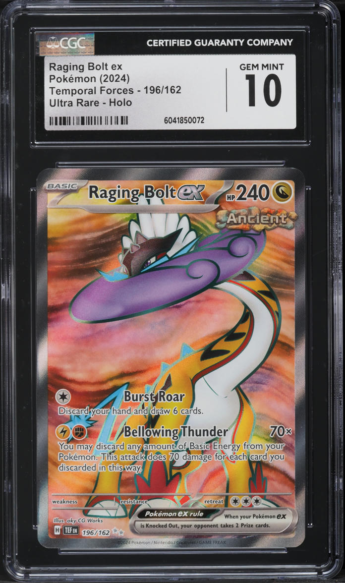2024 Pokemon SV Temporal Forces Full Art Raging Bolt ex #196 CGC 10 GEM ...