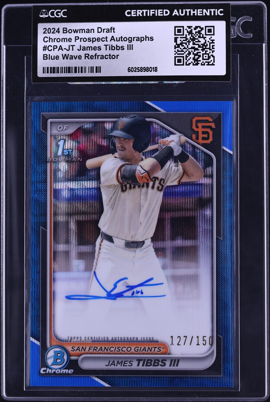 2024 Bowman Chrome Blue Refractor James Tibbs III PROSPECT AUTO /150 CGC AUTH on Fanatics Collect