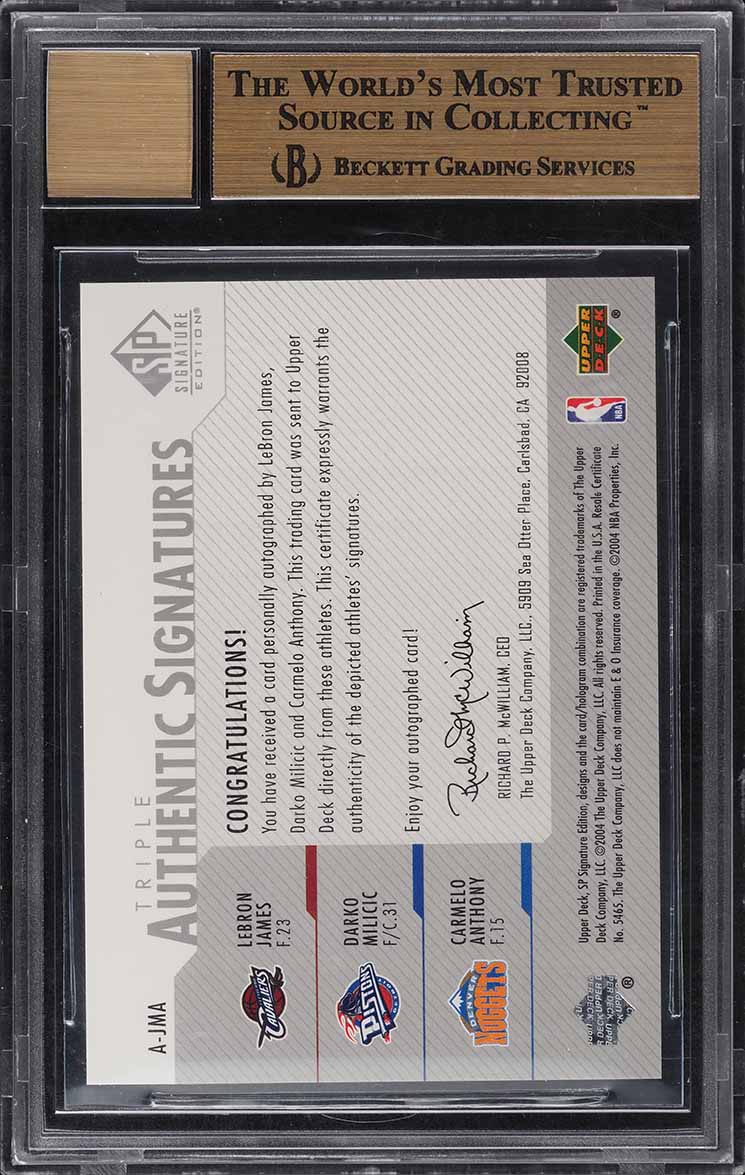 2003 SP Signature LeBron James Carmelo Anthony ROOKIE AUTO /25 BGS 10 ...