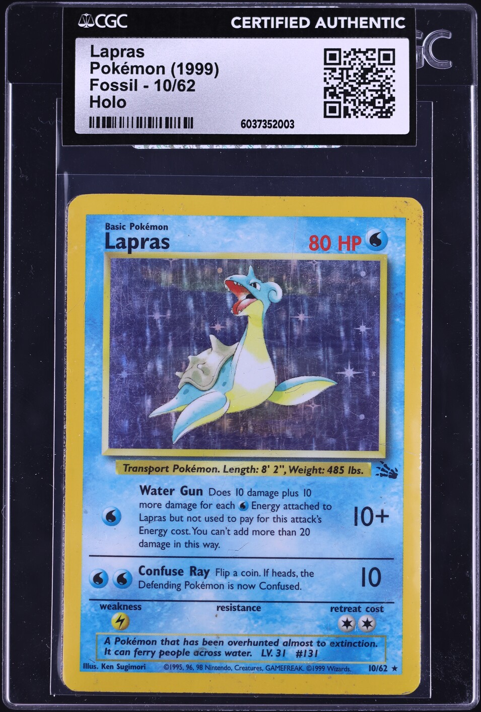 1999 Pokemon Fossil Holo Lapras #10 CGC AUTH on Fanatics Collect