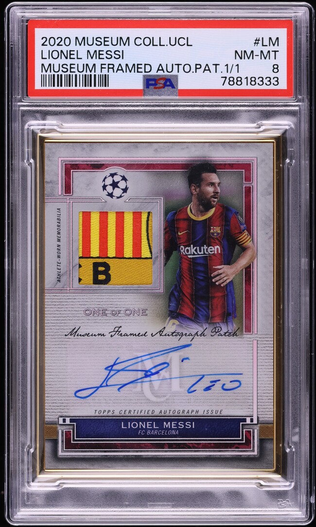 2020 Topps Museum Collection UCL Lionel Messi PATCH AUTO 1/1 #LM PSA 8 ...