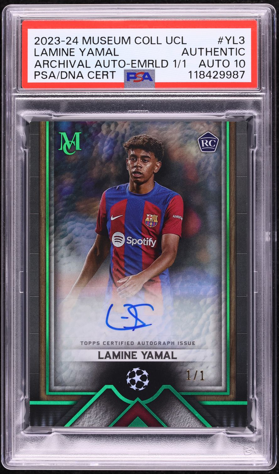2023 Topps Museum UEFA Archival Emerald Lamine Yamal RC AUTO DNA 10 1/1 PSA AUTH on Fanatics Collect