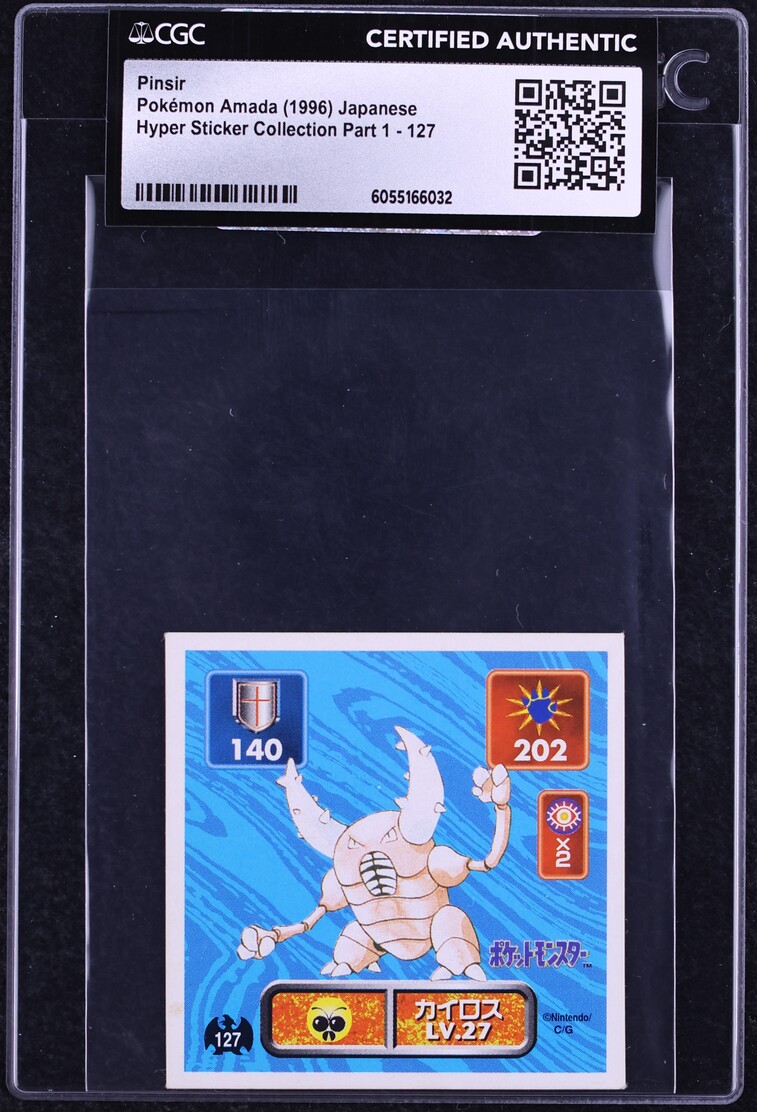 1996 Pokemon Japanese Amada Hyper Sticker Part 1 Pinsir #127 CGC AUTH ...
