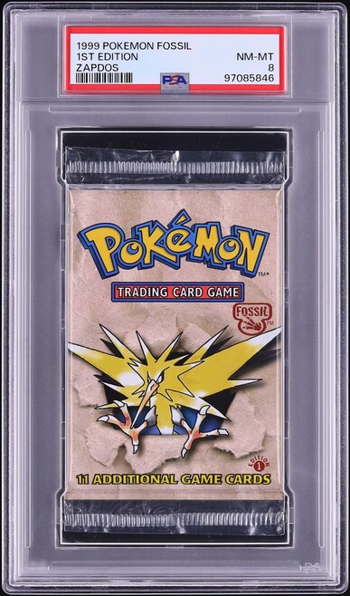 1999 Pokemon Fossil 1st Edition Booster Pack Zapdos Art PSA 8 NM-MT on ...