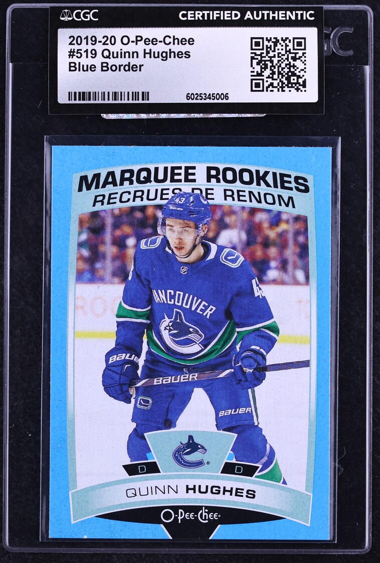 2019 O-Pee-Chee Blue Border Quinn Hughes ROOKIE #519 CGC AUTH on ...