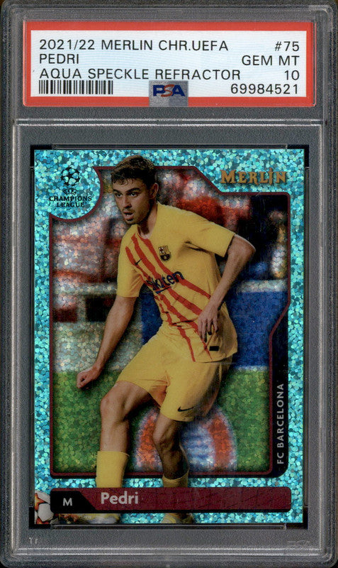2021 Merlin Chrome UEFA Aqua Speckle Refractor #75 Pedri /199 PSA 10 on ...