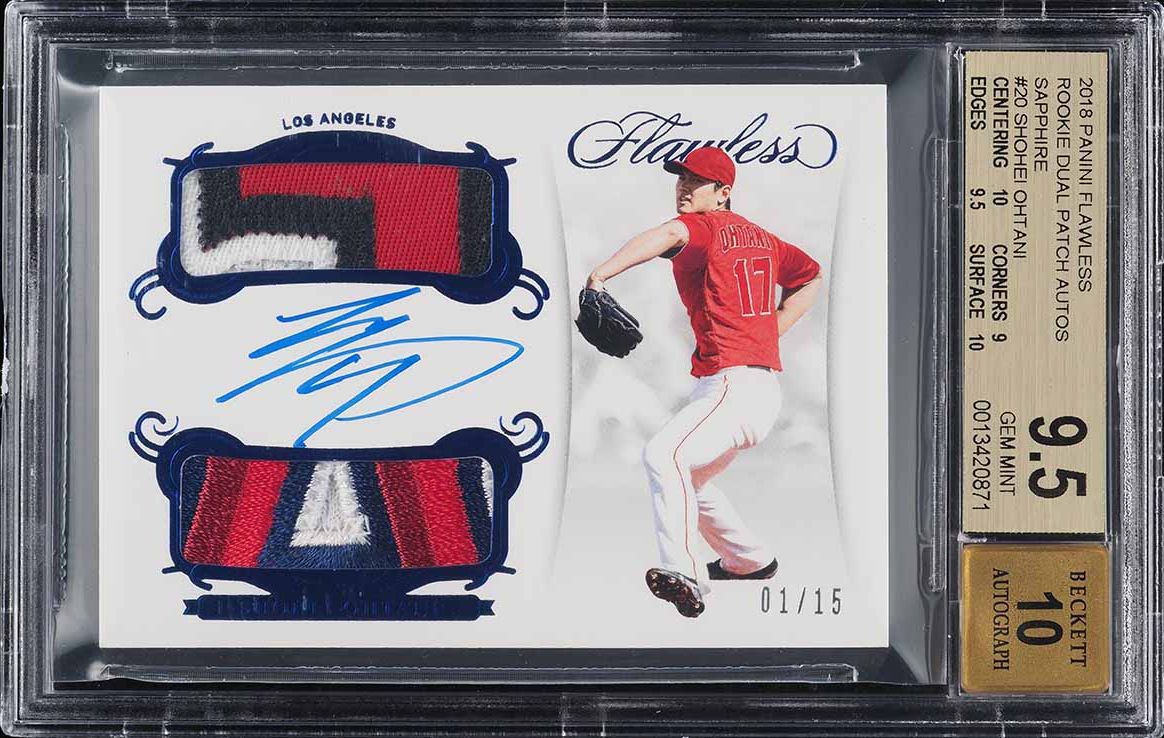 2018 Flawless Dual Sapphire Shohei Ohtani ROOKIE PATCH AUTO /15 #20 BGS ...