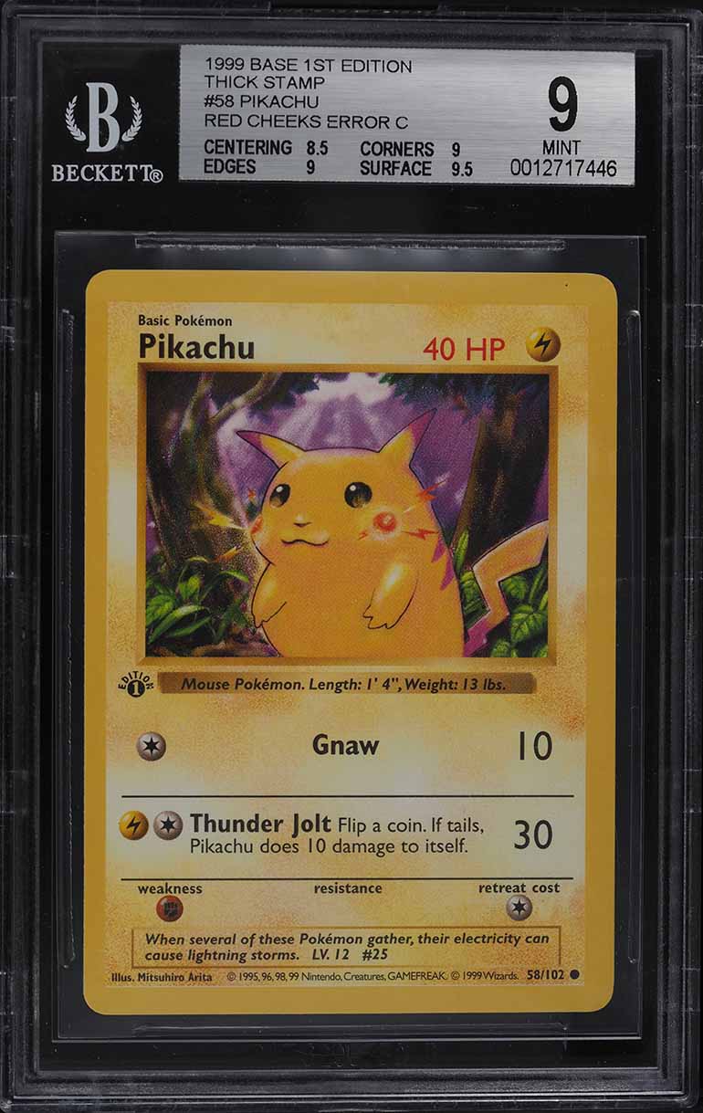 1999 Pokemon Base Set Shadowless 1st Edition Red Cheeks Pikachu #58 PSA ...
