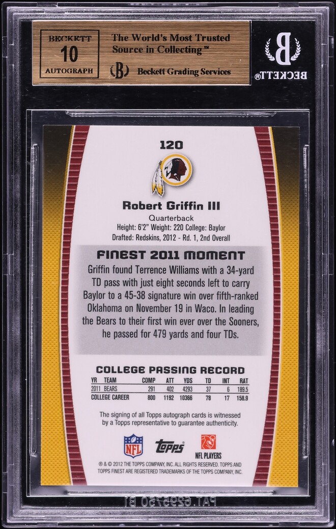 2012 Finest Pulsar Refractor Robert Griffin III ROOKIE AUTO /10 #120 ...