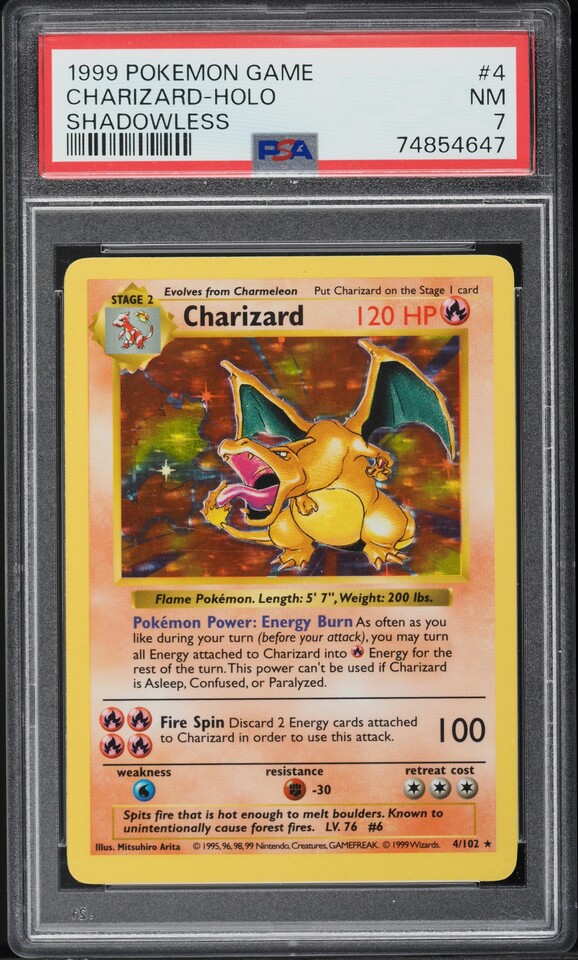 1999 Pokemon Base Set Shadowless Holo Charizard #4 PSA 7 NRMT on ...