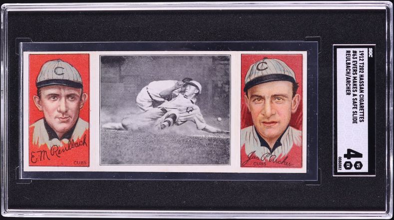 1912 T202 Hassan Ed Reulbach & James Archer Evers Makes A Safe Slide ...