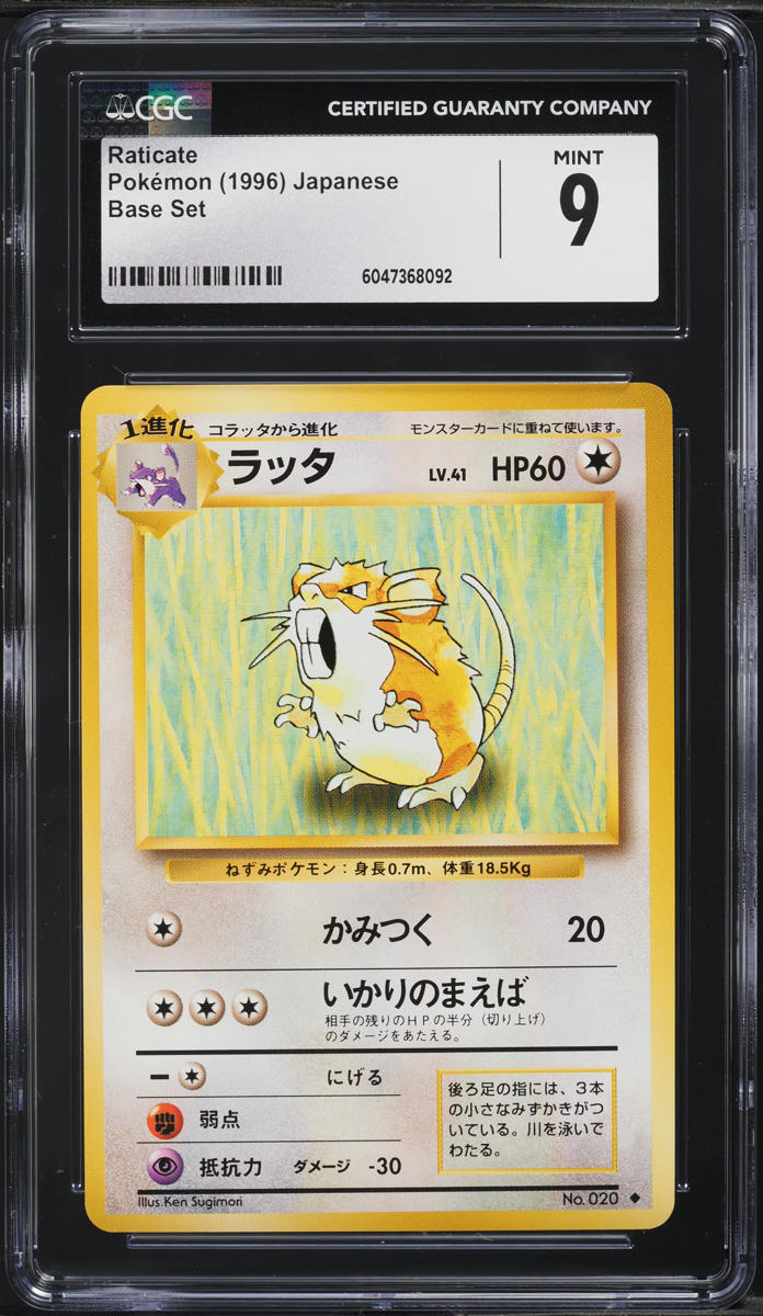 1996 Pokemon Japanese Base Set Raticate #20 CGC 9 MINT on Fanatics Collect