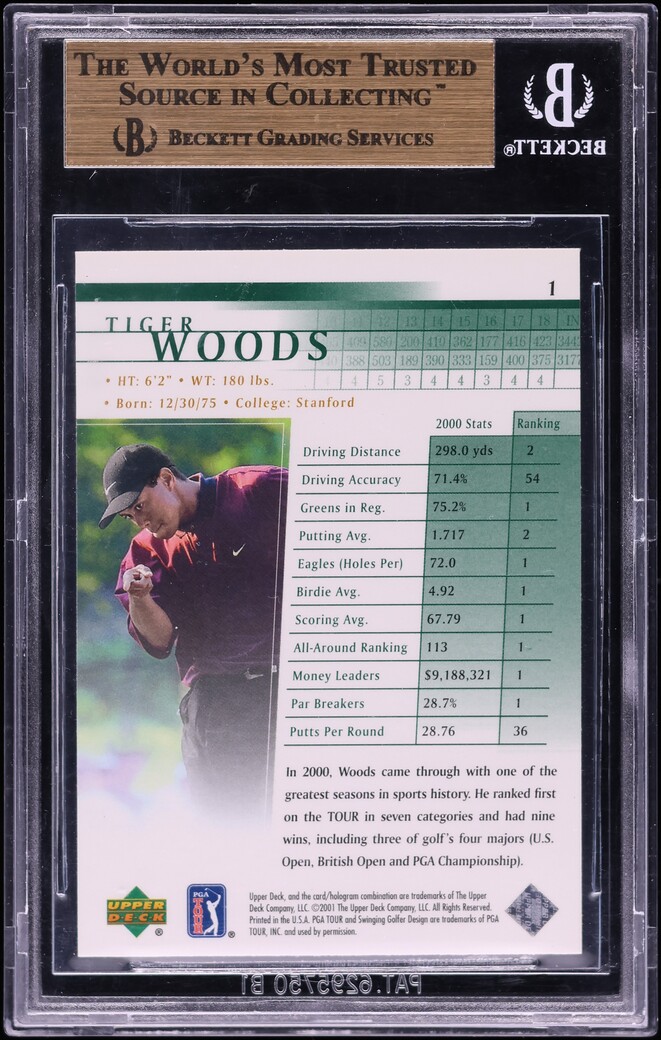 2001 Upper Deck Golf Tiger Woods ROOKIE #1 BGS 9.5 GEM MINT on Fanatics ...