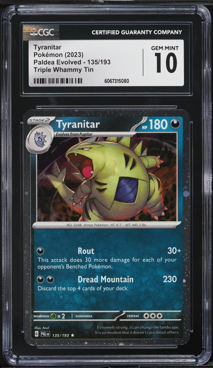 2023 Pokemon SV Paldea Evolved Triple Whammy Tin Tyranitar #135 CGC 10 ...