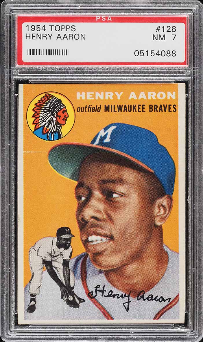 1954 Topps Hank Aaron ROOKIE #128 PSA 7 NRMT on Fanatics Collect