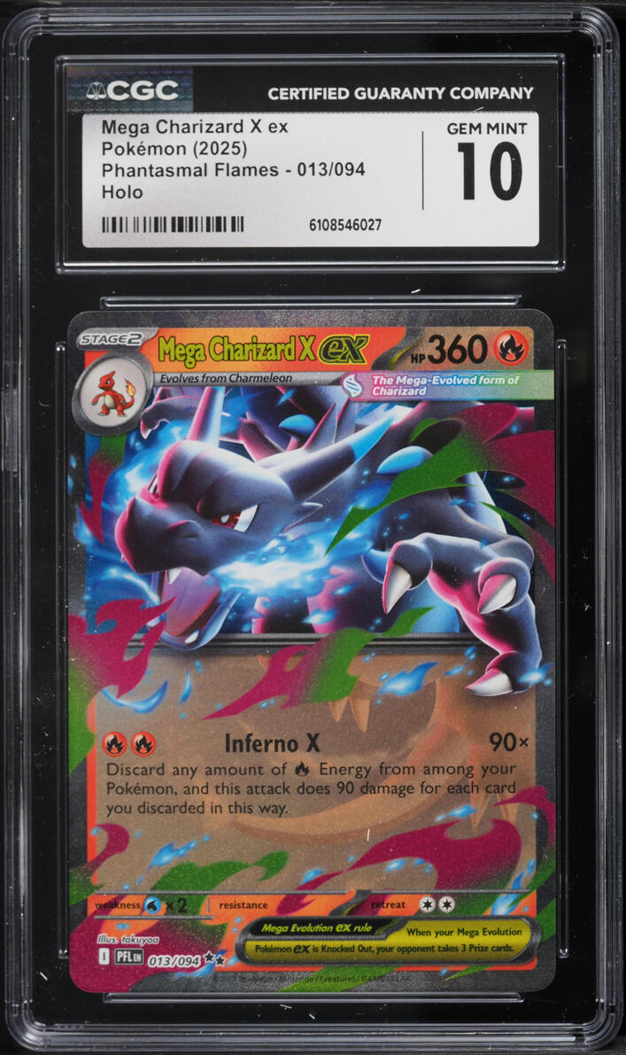 2025 Pokemon Mega Phantasmal Flames Holo Mega Charizard X ex #13 CGC 10 ...