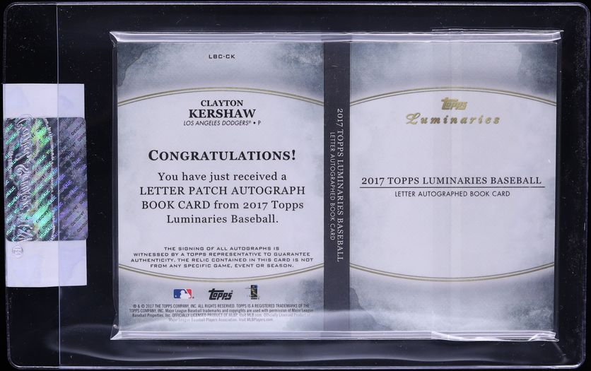 2017 Topps Luminaries Letters Books Clayton Kershaw PATCH AUTO 1/1 CGC ...