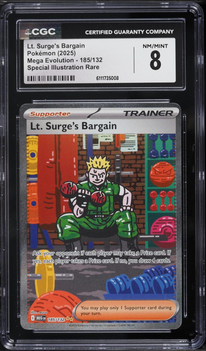 2025 Pokemon Mega Evolution SIR Lt. Surge's Bargain #185 CGC 8 NM-MT on ...