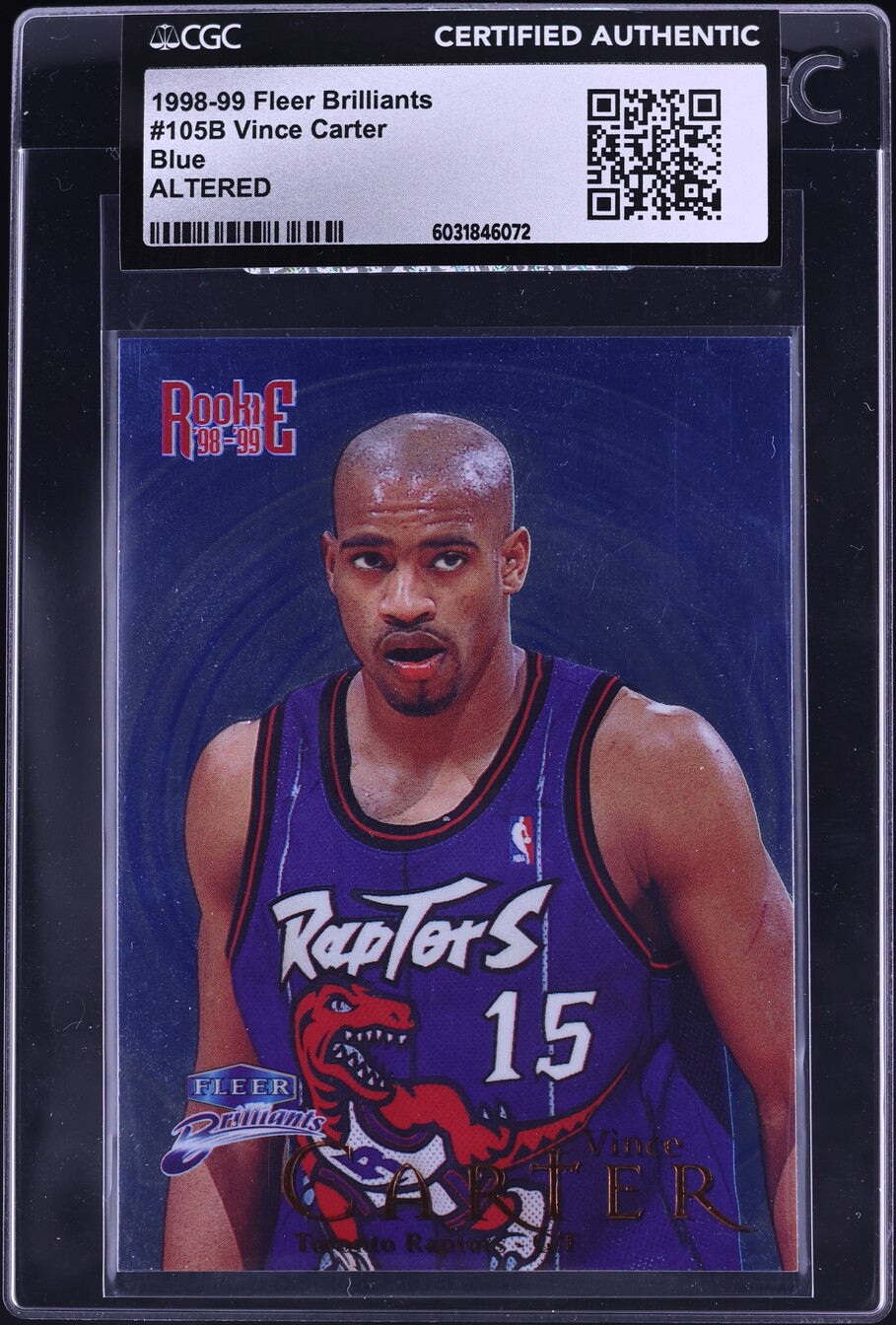 1998 Fleer Brilliants Blue Vince Carter ROOKIE #105B CGC ALTERED AUTH ...