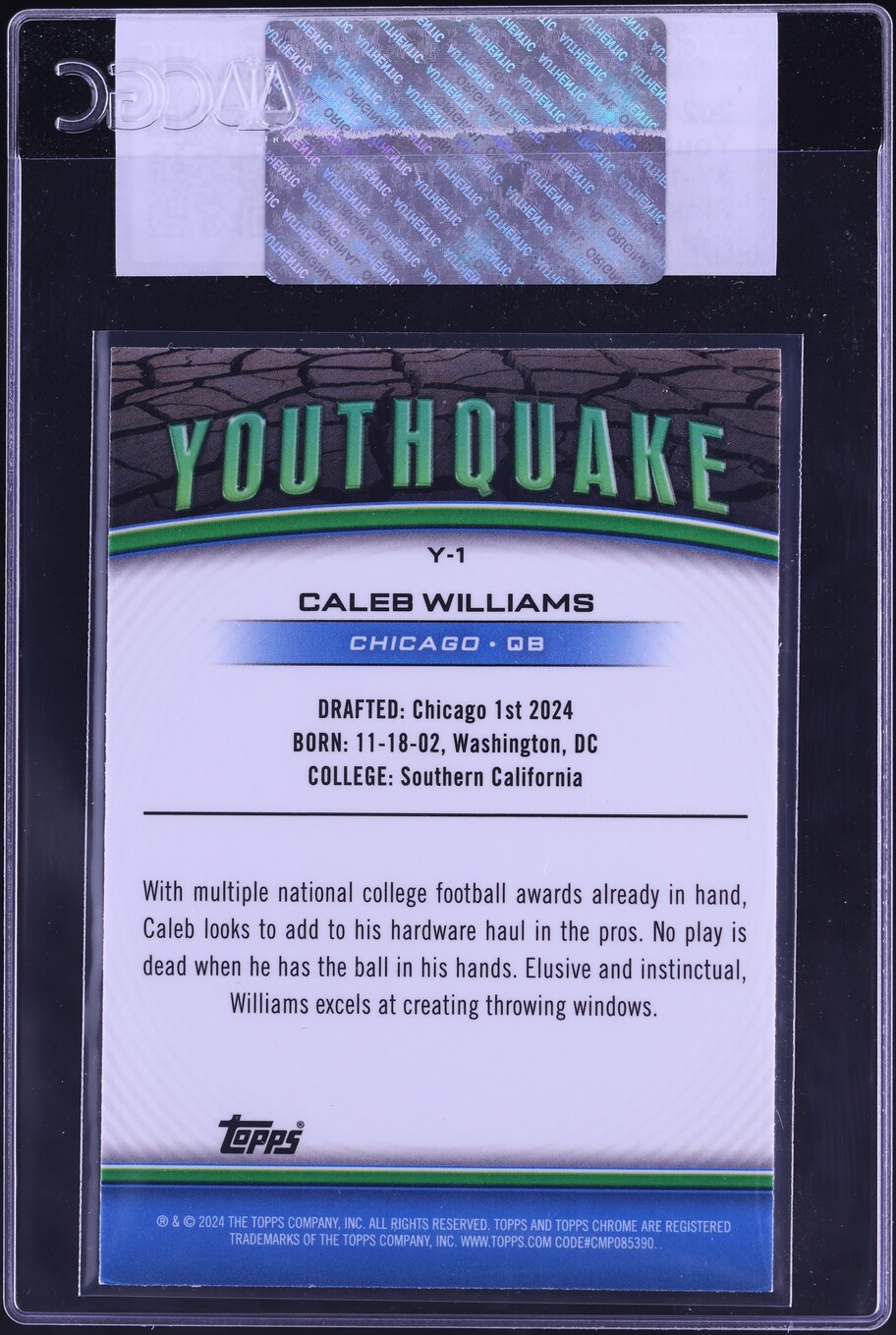 2024 Topps Chrome Youthquake Pink Refractor Caleb Williams ROOKIE #Y-1 ...