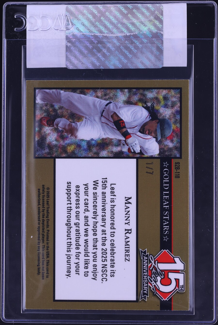 2025 Leaf 15th Anniversary '92 Gold Stars Purple Lava Manny Ramirez 1/7 ...