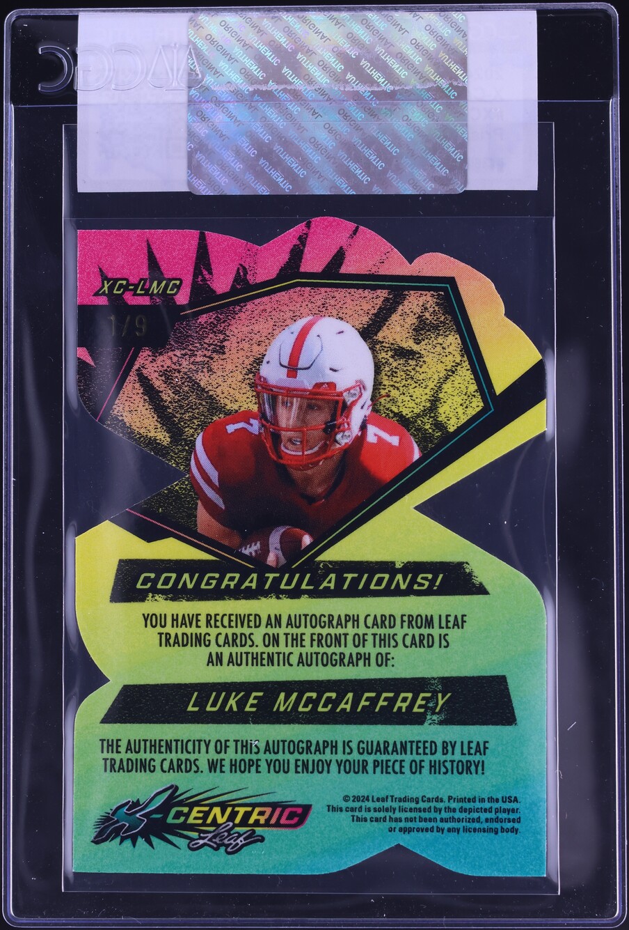 2024 Leaf Eclectic X-Centric Prismatic Red Luke McCaffrey ROOKIE AUTO 1 ...