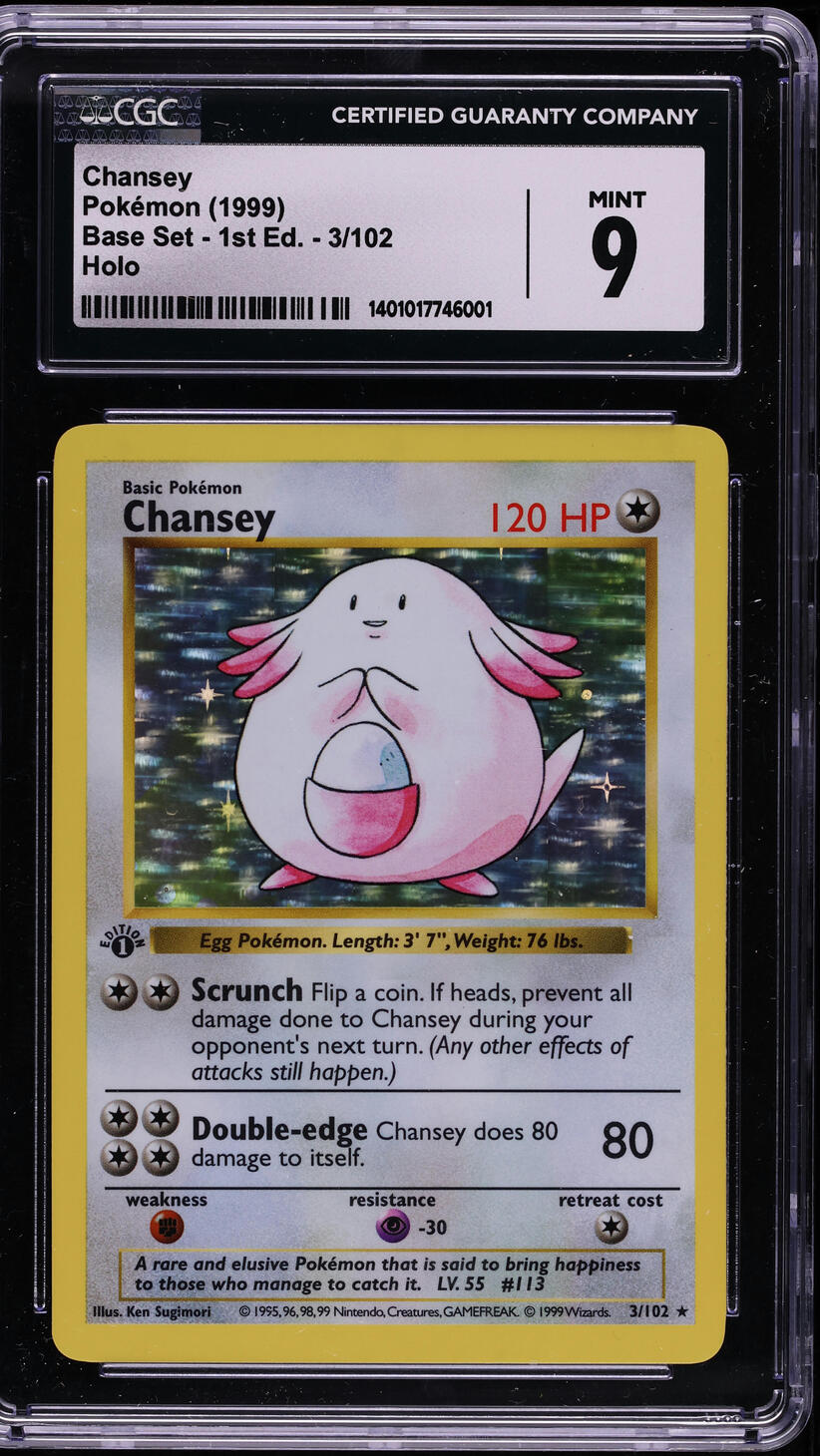 1999 Pokemon Base Set Shadowless 1st Edition Holo Chansey #3 CGC 9 MINT ...