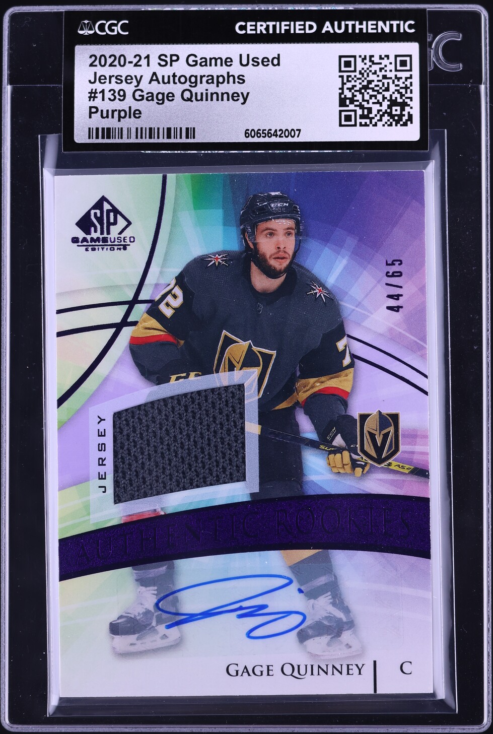 2020 SP Game Used Purple Gage Quinney PATCH AUTO /65 #139 CGC AUTH on ...