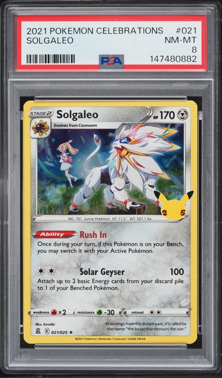 2021 Pokemon Sword & Shield Celebrations Holo Solgaleo #021 PSA 8 NM-MT ...