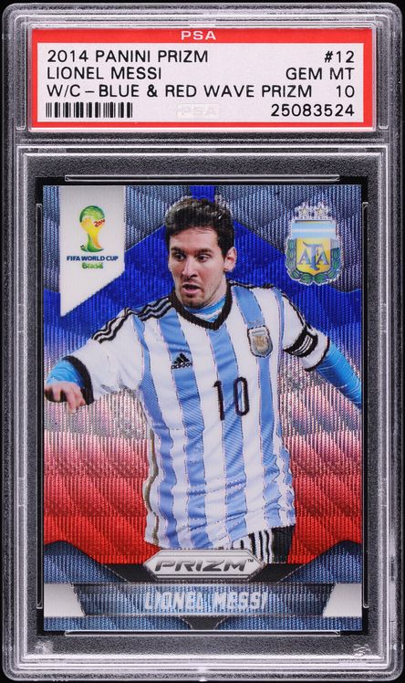 2014 Panini Prizm World Cup Blue & Red Wave Lionel Messi #12 PSA 10 GEM ...