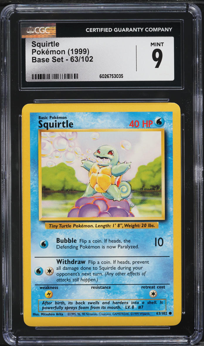 1999 Pokemon Base Set Squirtle #63 CGC 9 MINT on Fanatics Collect