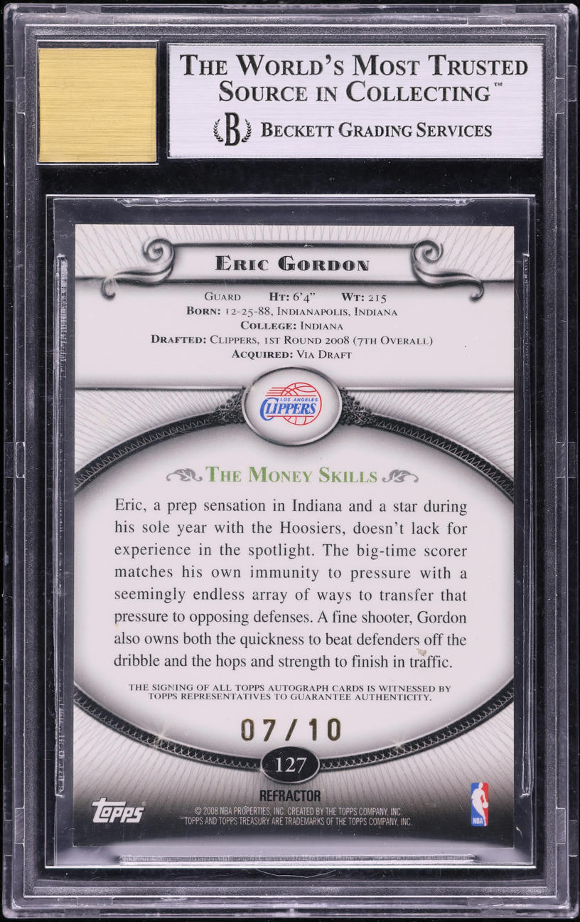 2008 Topps Treasury Gold Refractor Eric Gordon ROOKIE AUTO /10 #127 BGS ...