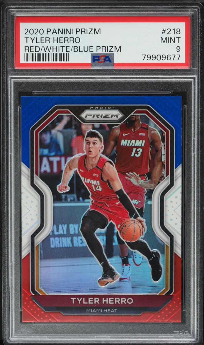 2020 Panini Prizm Red White Blue Tyler Herro #218 PSA 9 MINT on ...