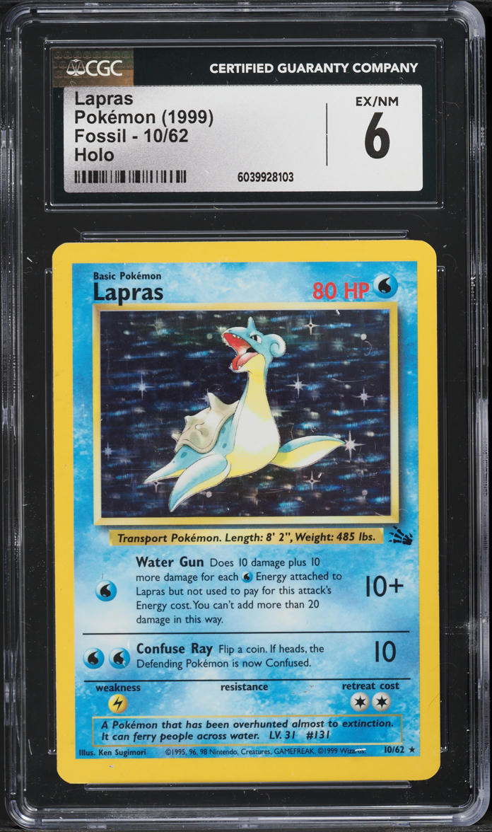 1999 Pokemon Fossil Holo Lapras #10 CGC 6 EXMT on Fanatics Collect