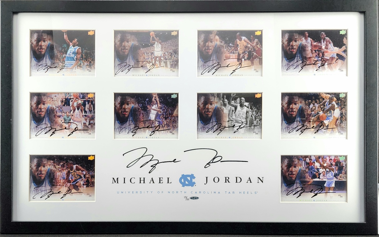 Michael Jordan Signed Autographed UNC Framed Photo JERSEY # 23/25 - UD AUTH on Fanatics Collect