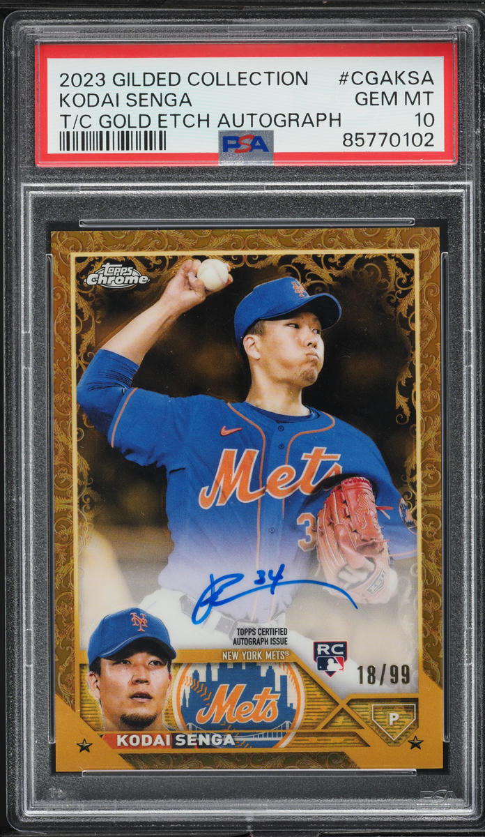 2023 Topps Chrome Gilded Collection Gold Etch Kodai Senga ROOKIE AUTO /99 PSA 10 on Fanatics Collect