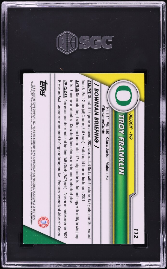 2023 Bowman Chrome University Surge Refractor Troy Franklin ROOKIE #112 ...