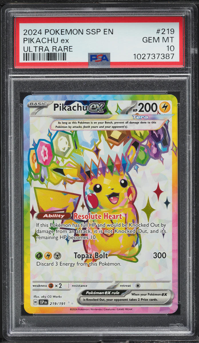 2024 Pokemon SV Surging Sparks Full Art Pikachu ex #219 PSA 10 GEM MINT ...