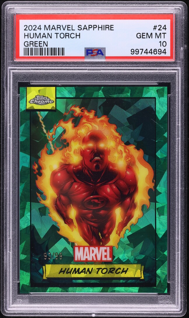 2024 Topps Chrome Marvel Sapphire Green Human Torch /99 #24 PSA 10 GEM ...