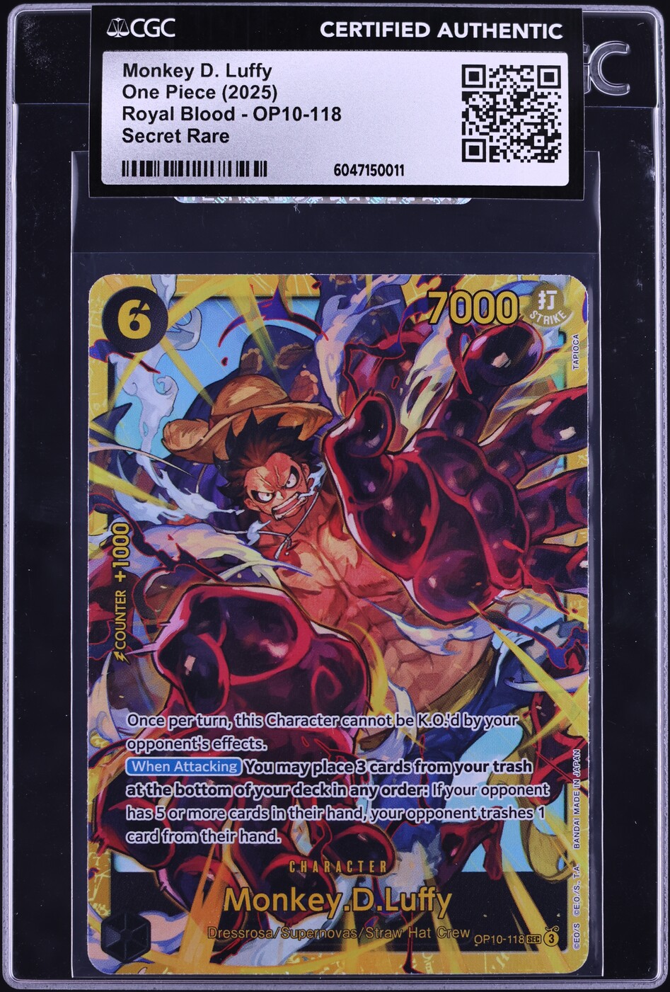 2025 One Piece Royal Blood Monkey D. Luffy #OP10-118 CGC AUTH on Fanatics Collect