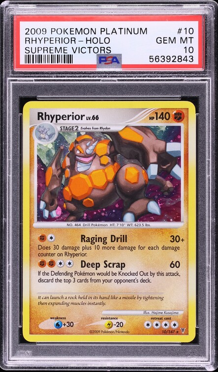 2009 Pokemon Platinum Supreme Victors Holo Rhyperior #10 PSA 10 GEM ...