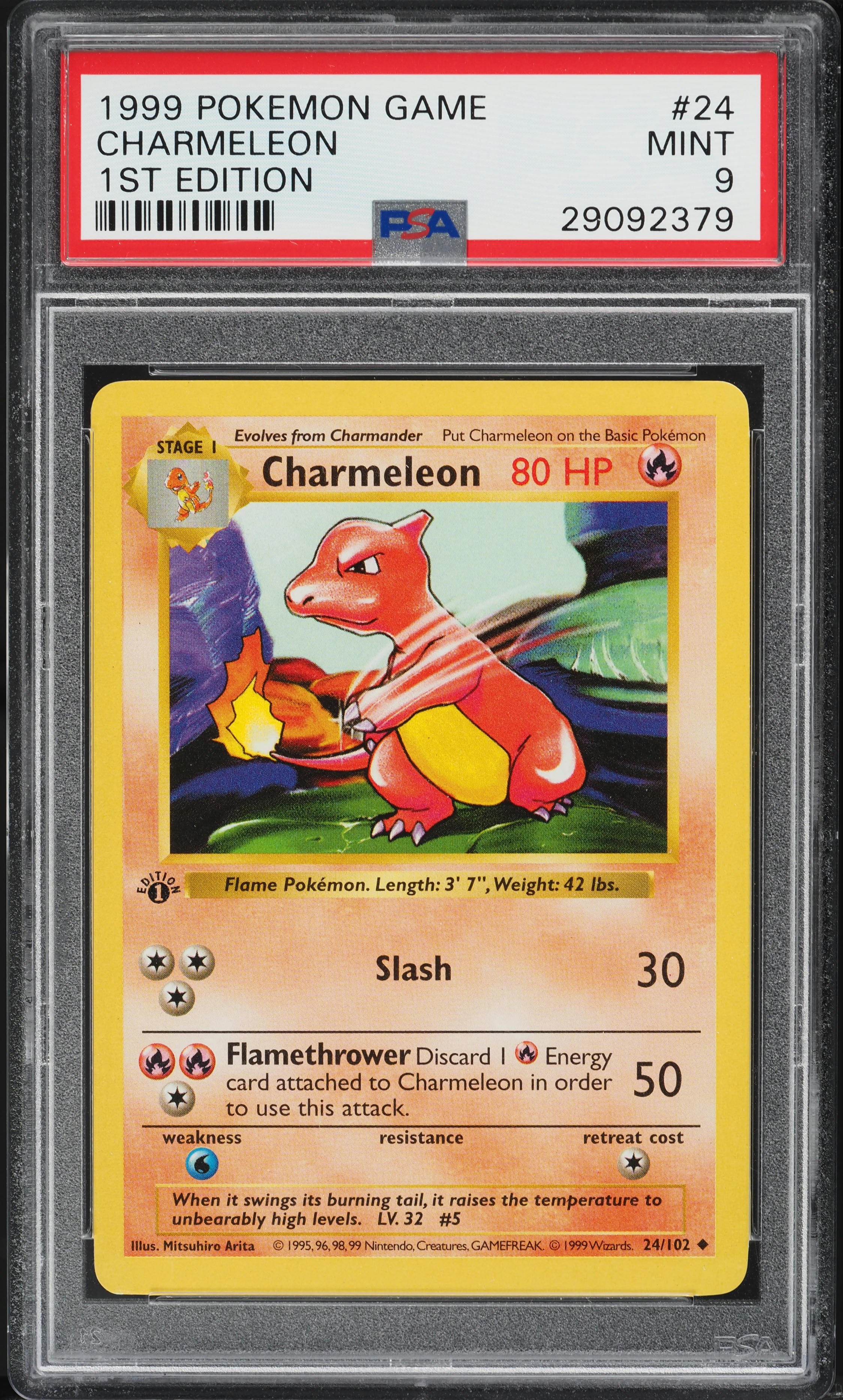 1999 Pokemon Base Set Shadowless 1st Edition Charmeleon #24 PSA 9 MINT ...