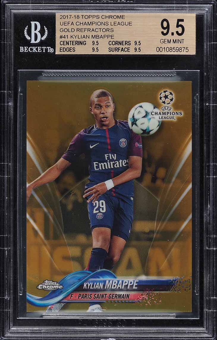 2017 Topps Chrome UEFA Gold Refractor Kylian Mbappe ROOKIE /50 #41 BGS 9.5 GEM on Fanatics Collect