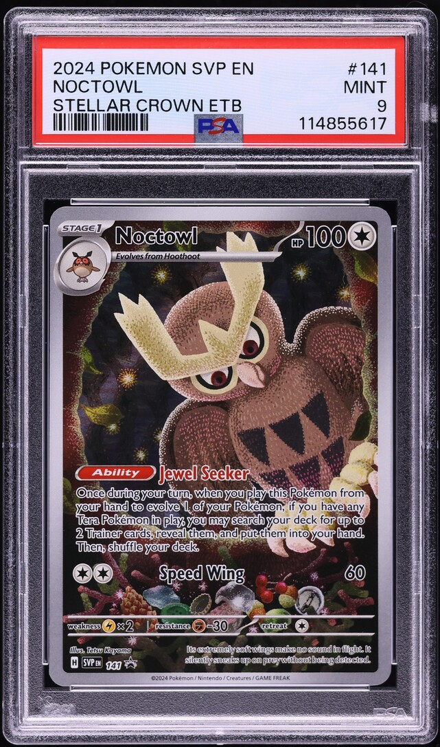 2024 Pokemon SV Black Star Promo Stellar Crown ETB Noctowl #141 PSA 9 ...