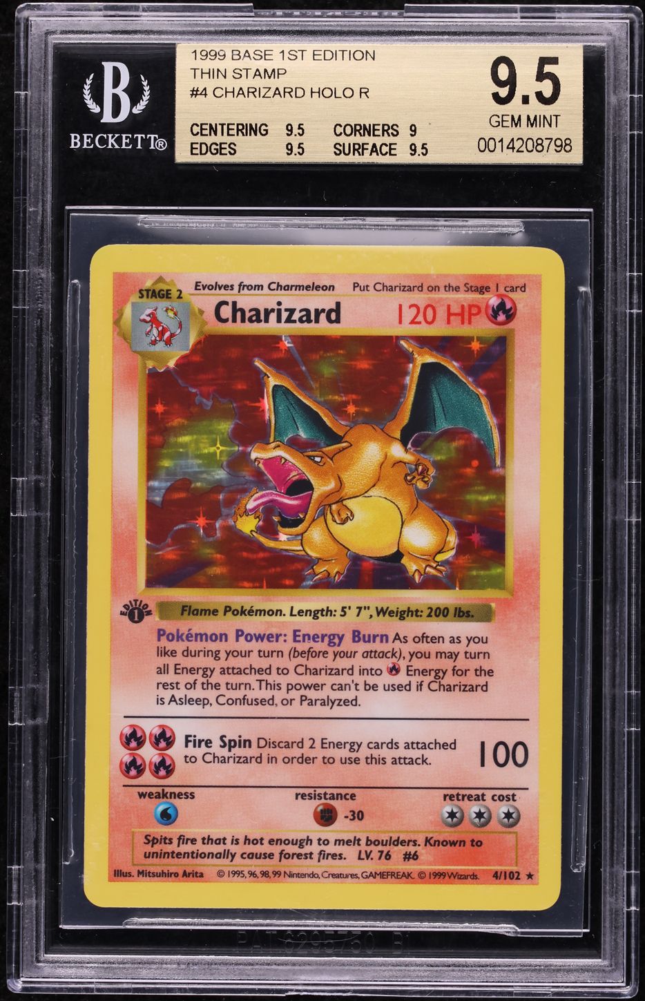 1999 Pokemon Base Set Shadowless 1st Edition Holo Charizard #4 BGS 9.5 ...